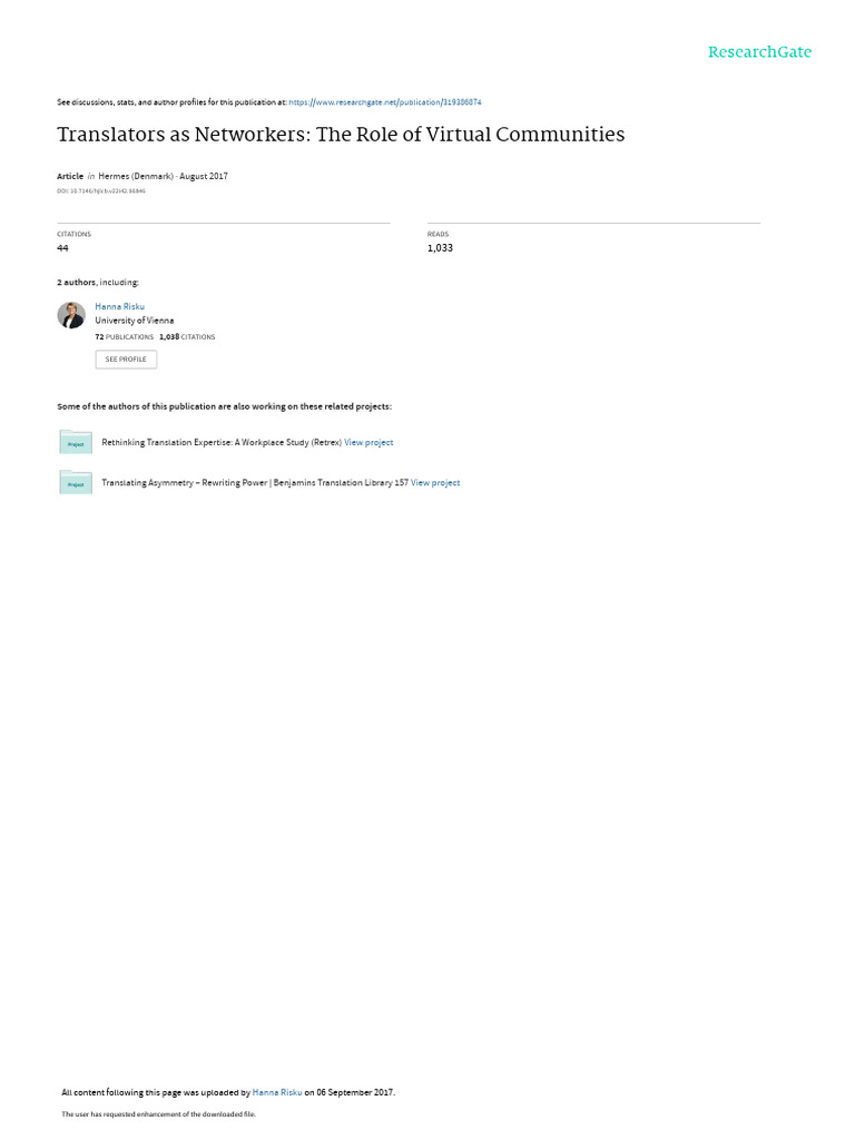 Translators As Networkers The Role of Virtual Comm | PDF | Community | Reputation