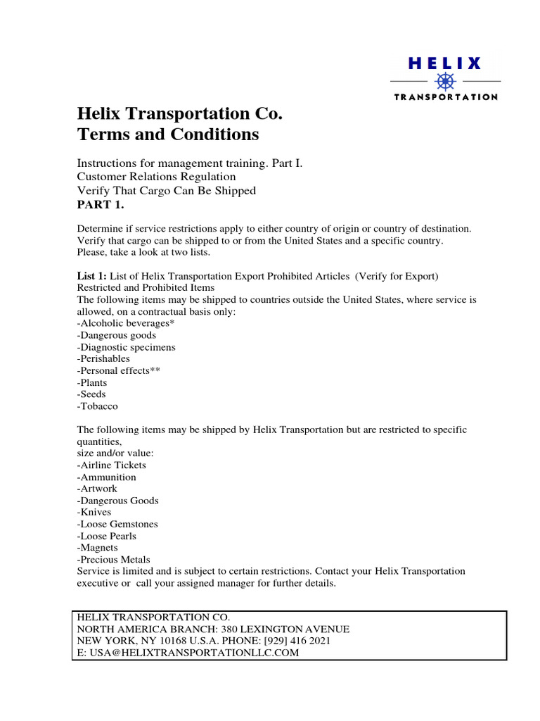 Helix Transportation Training Pack 1 | PDF | U.S. Customs And Border ...