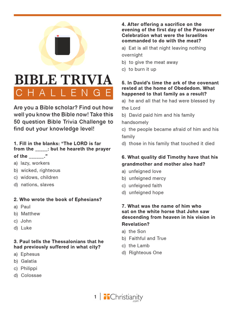 Bible Trivia Challenge Quiz | PDF | Elijah | Jesus