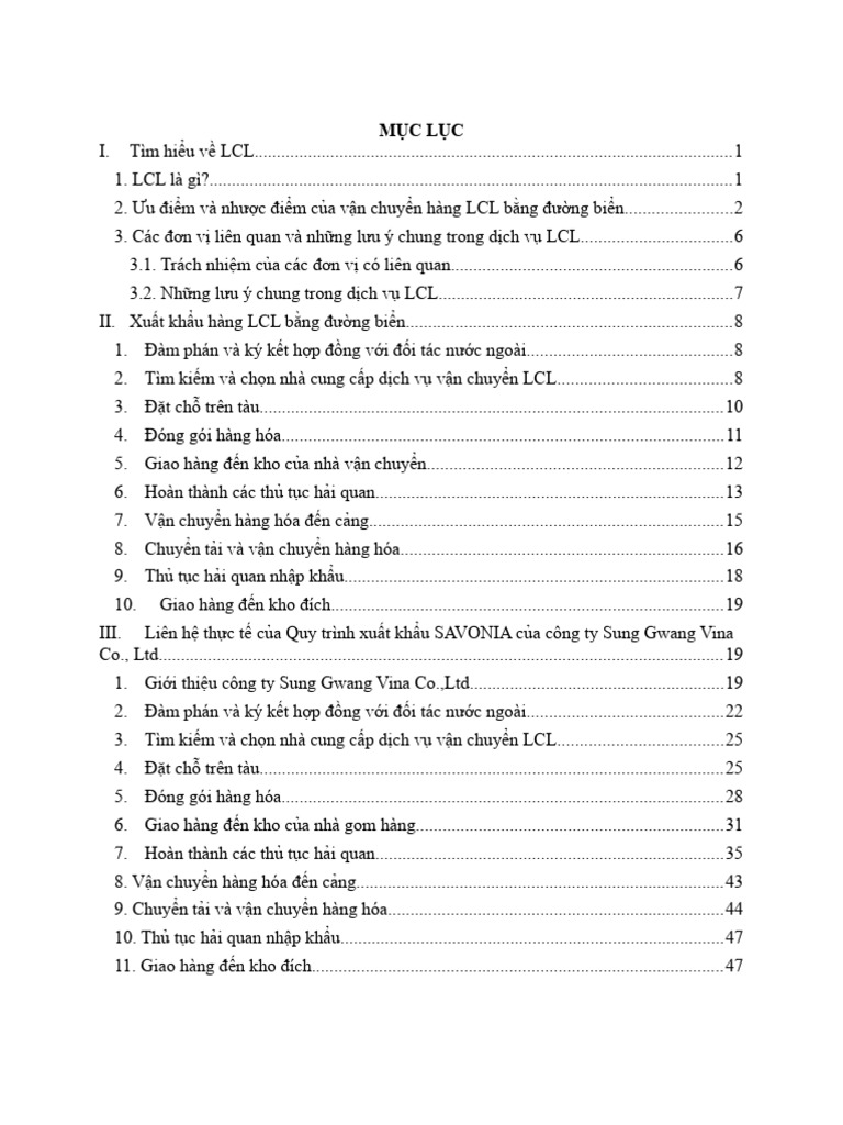 QUY TRÌNH XUẤT KHẨU HÀNG LCL | PDF