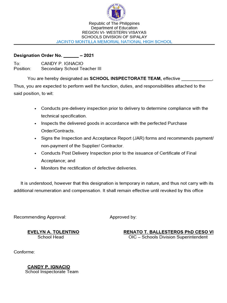 2021 Designation School Inspectorate Team | PDF