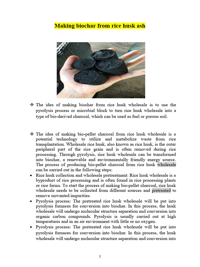 Making Biochar From Rice Husk Ash | PDF | Pyrolysis | Rice