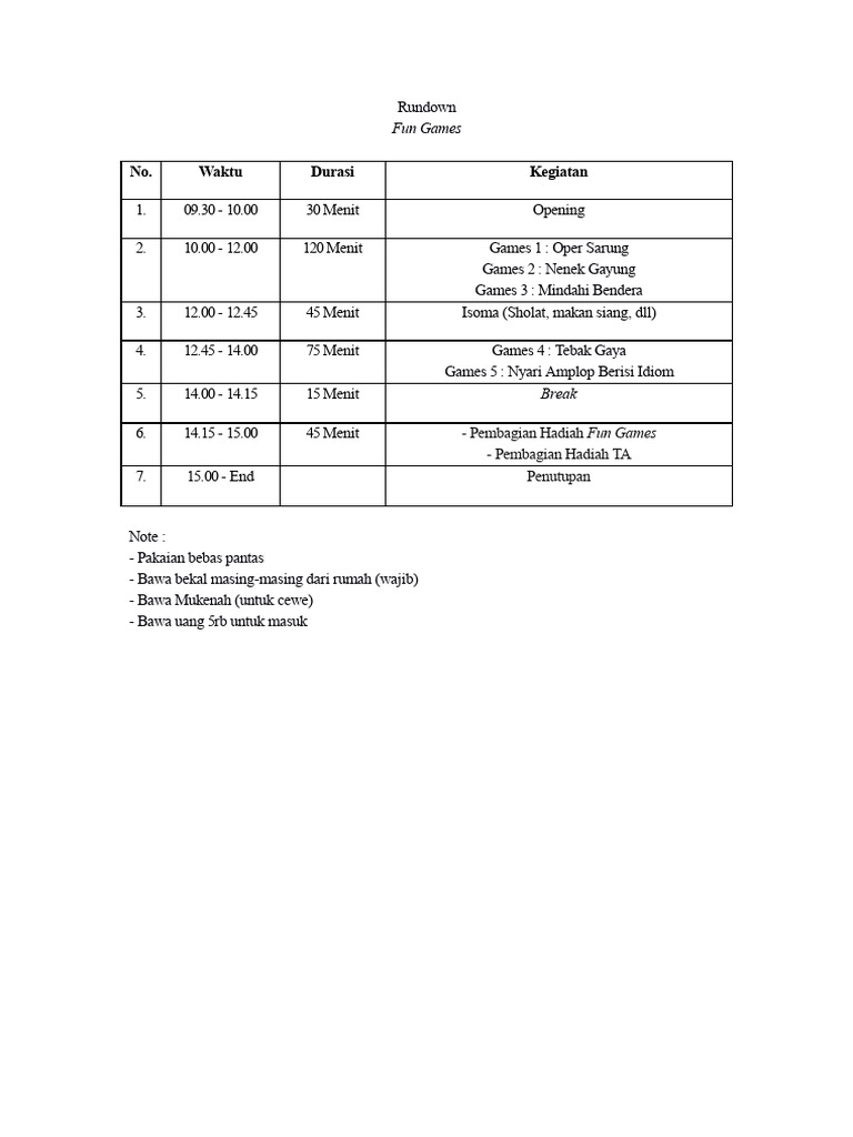 Rundown Fun Games | PDF