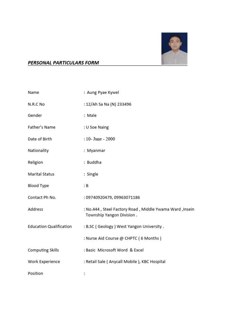 Personal Particulars Form | PDF