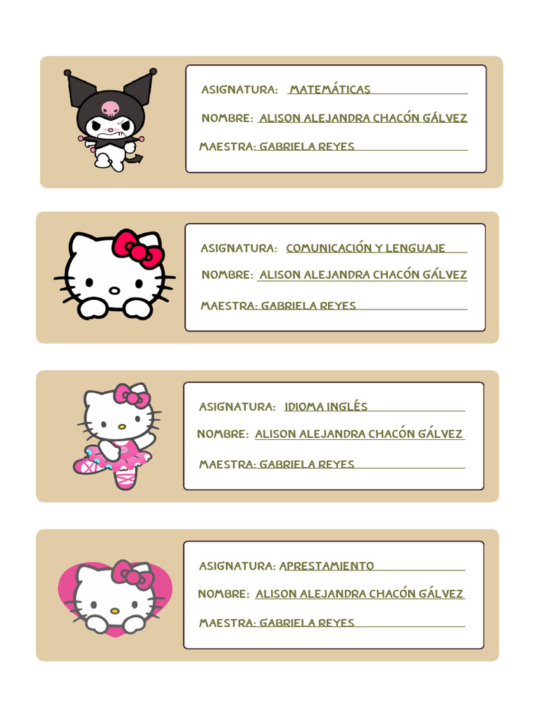 Documento A4 Etiquetas Escolares para Imprimir Fantasía Ilustrativa Verde | PDF