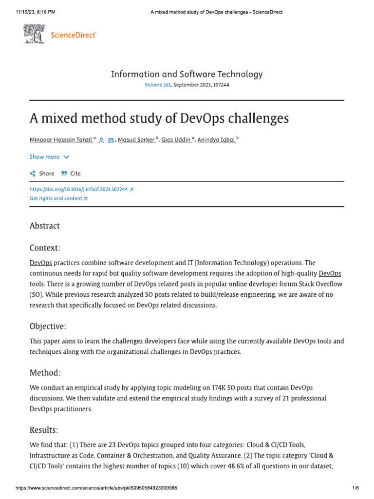 A Mixed Method Study of DevOps Challenges | PDF