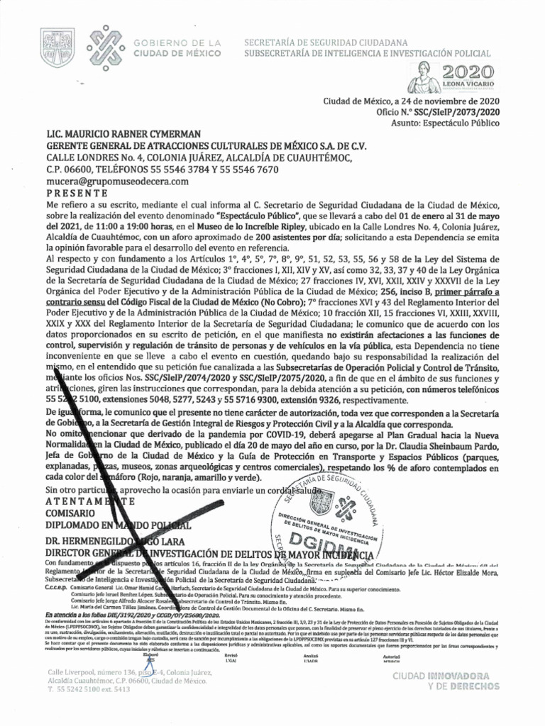 Oficio de Secretaria de Seguridad Ciudadana 2073 | PDF