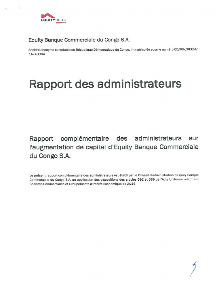 Equity BCDC Rapport Des Administrateurs Novembre 2022 | PDF