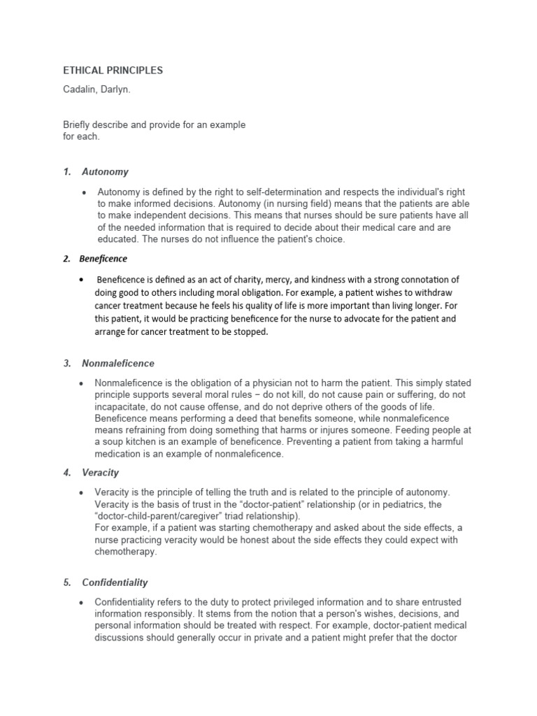 Ethical Principles | PDF | Autonomy | Nursing