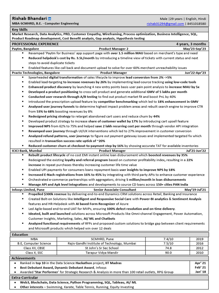 Resume Rishab Bhandari2 | PDF | Customer Relationship Management | Analytics