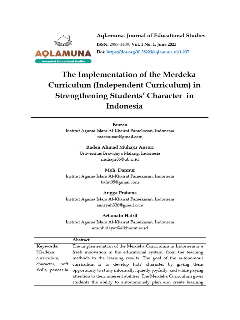 The Implementation of The Merdeka Curriculum Indep | PDF | Curriculum | Teachers