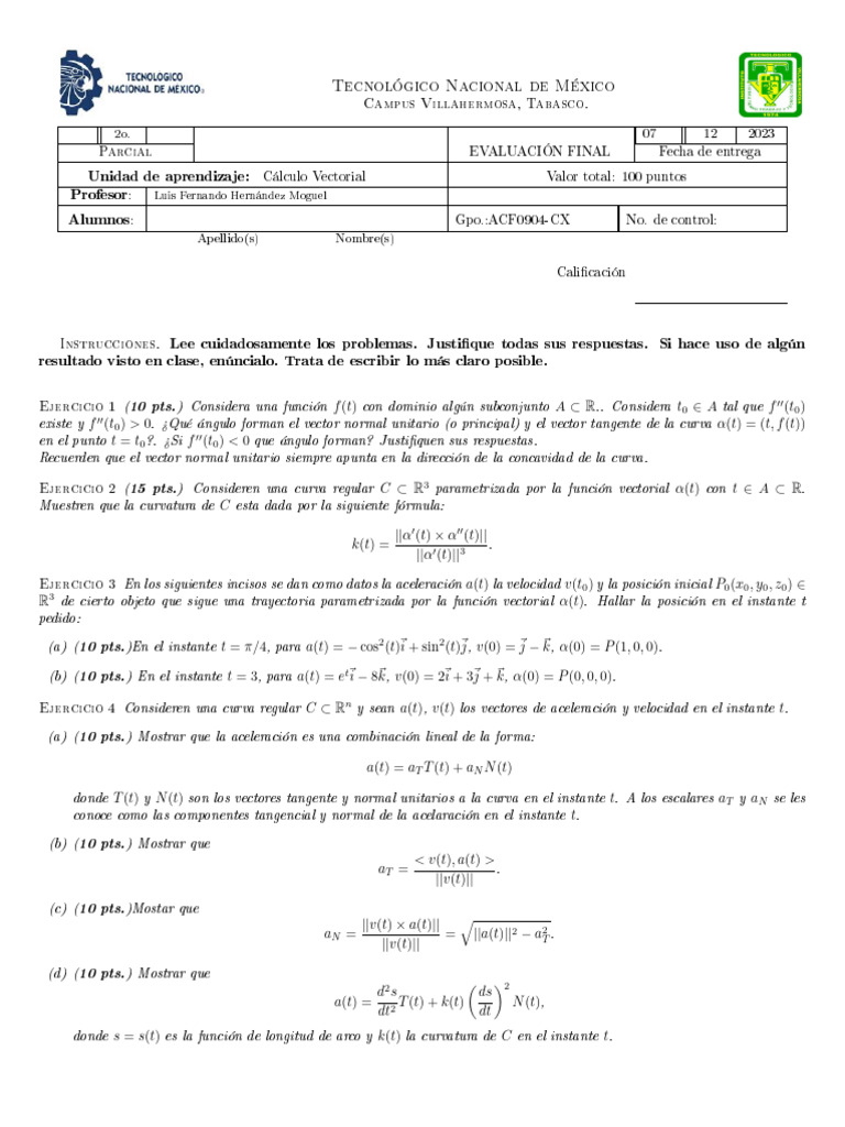 Parcial 2 Vect | PDF | Vector Euclidiano | Curva