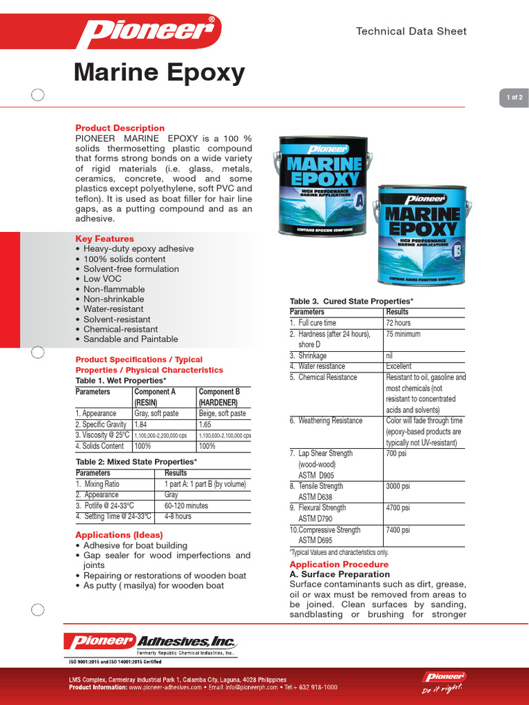 TDS Pioneer-Marine-Epoxy 022019 | PDF | Epoxy | Adhesive