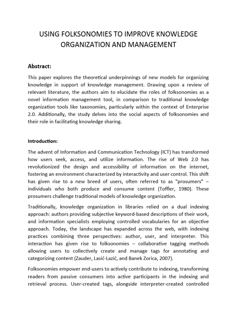 Using Folksonomies to Improve Knowledge Organization and Management | PDF | Tag (Metadata) | Web 2.0