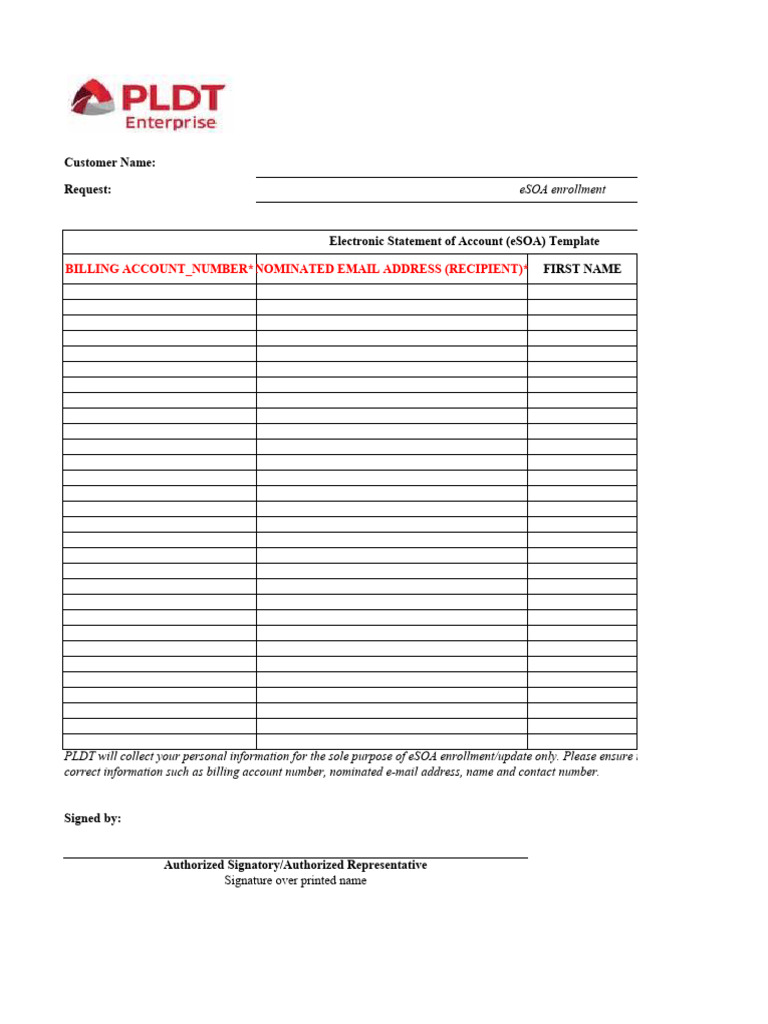 ESOA Template_PLDT Fixed | PDF