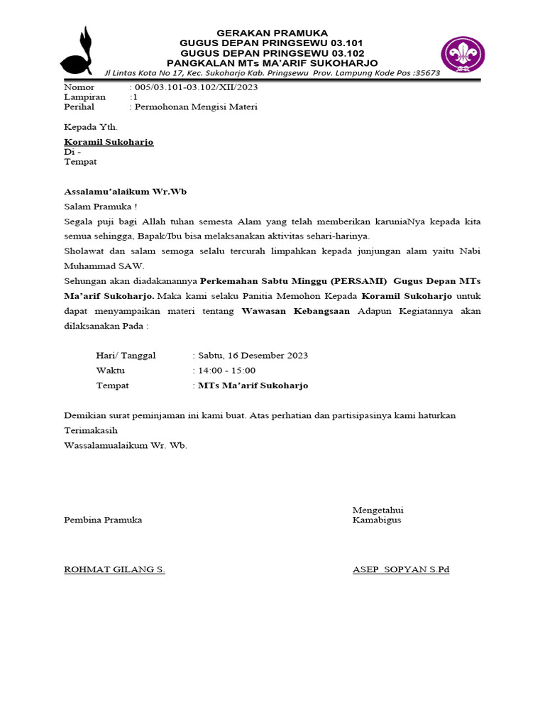 Surat Permohonan Mengisi Materi | PDF