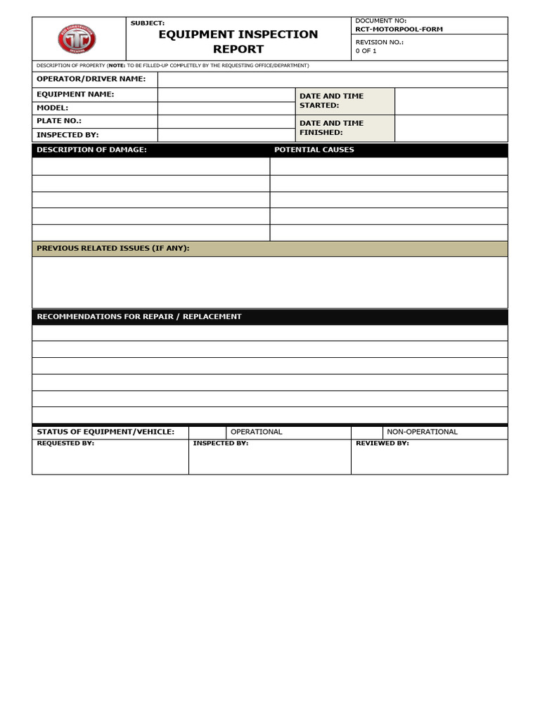 RCT - MD - Equipment Inspection Form | PDF | Technology & Engineering