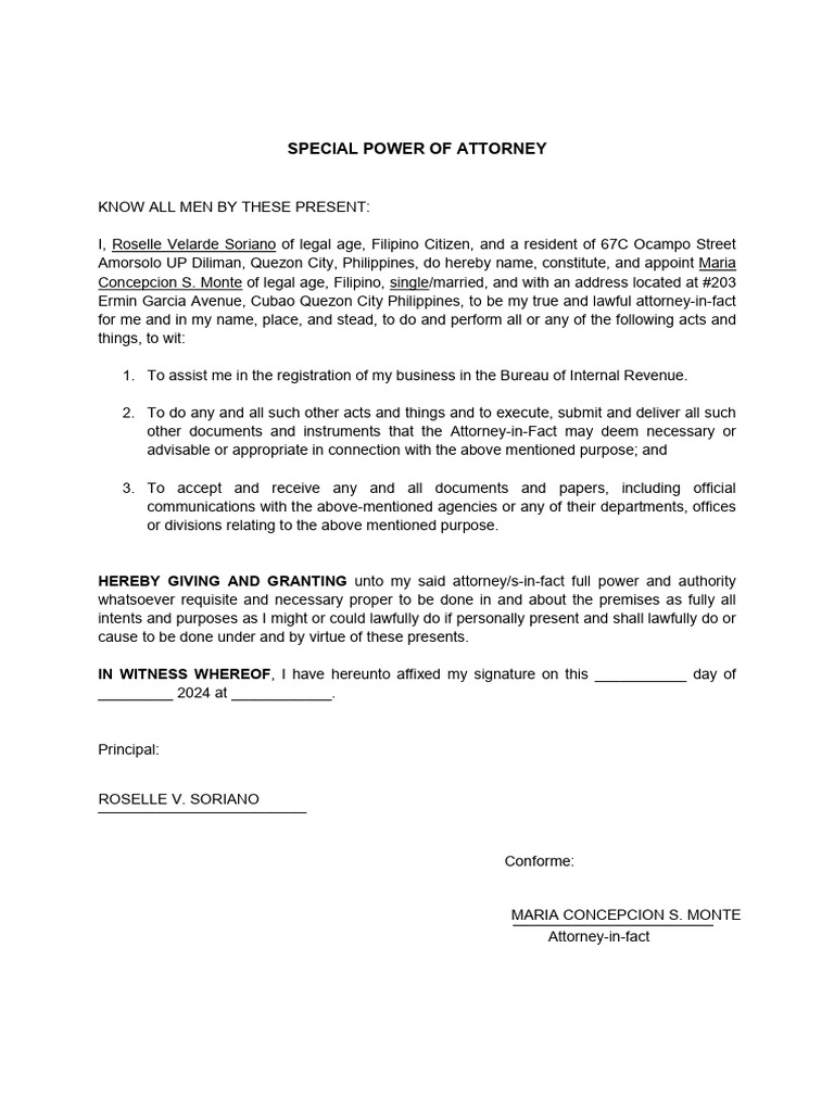 BIR SPA | PDF | Power Of Attorney | Civil Law (Common Law)