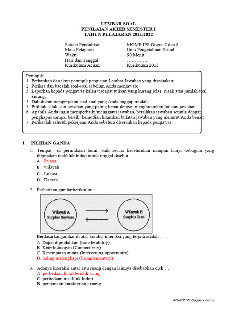 Soal PAS IPS Kelas 7 s1 K13 OK | PDF