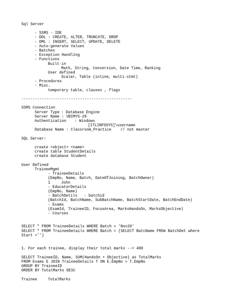 Notes SQL Server | PDF | Parameter (Computer Programming) | Data ... Notes SQL Server | PDF | Parameter (Computer Programming) | Data ...