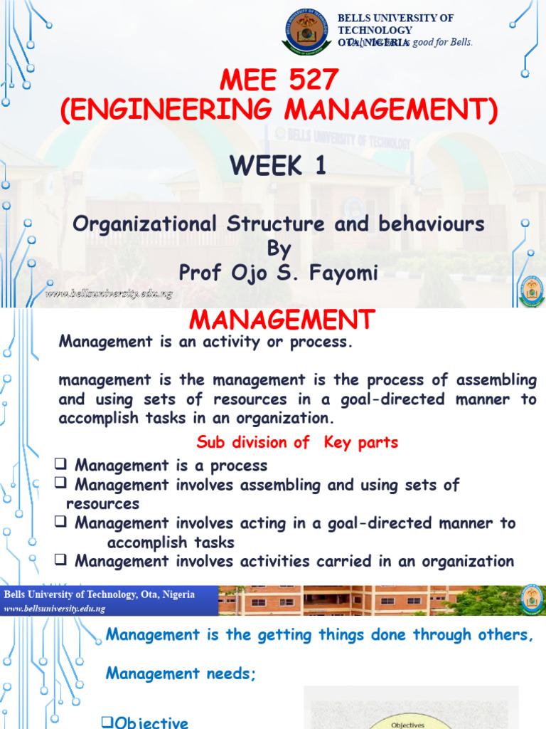 WEEK 1 MEE 527 Engineering Management | PDF | Engineering | Organizational Structure