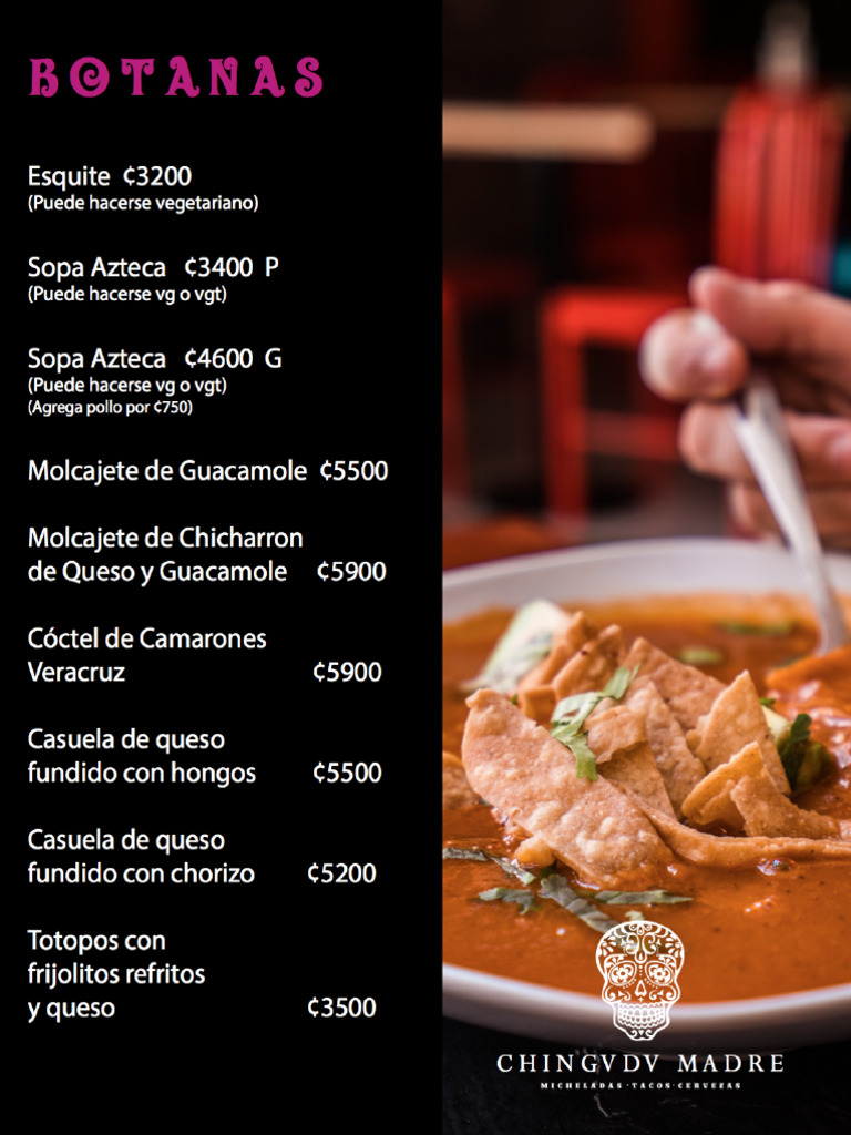 Chingada Madre Menu 46e6b2d001 | PDF