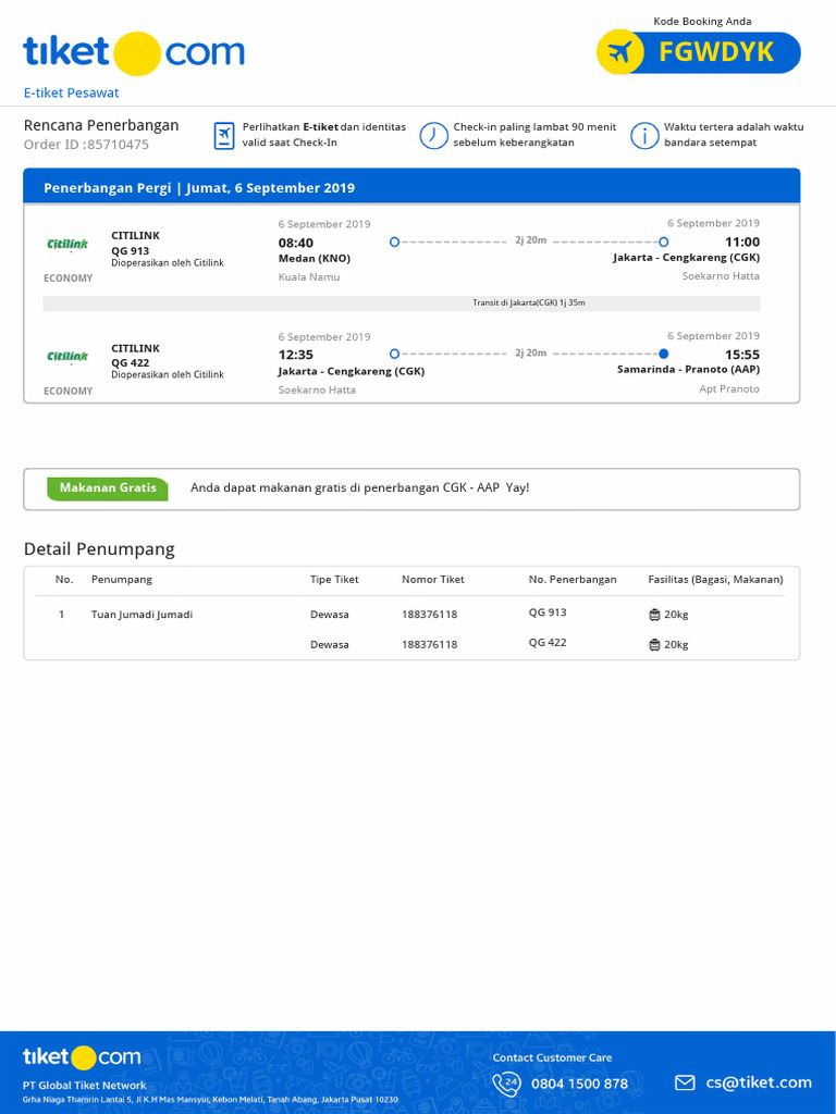 Flight E-Ticket - Order ID 85710475 - 03092019 | PDF