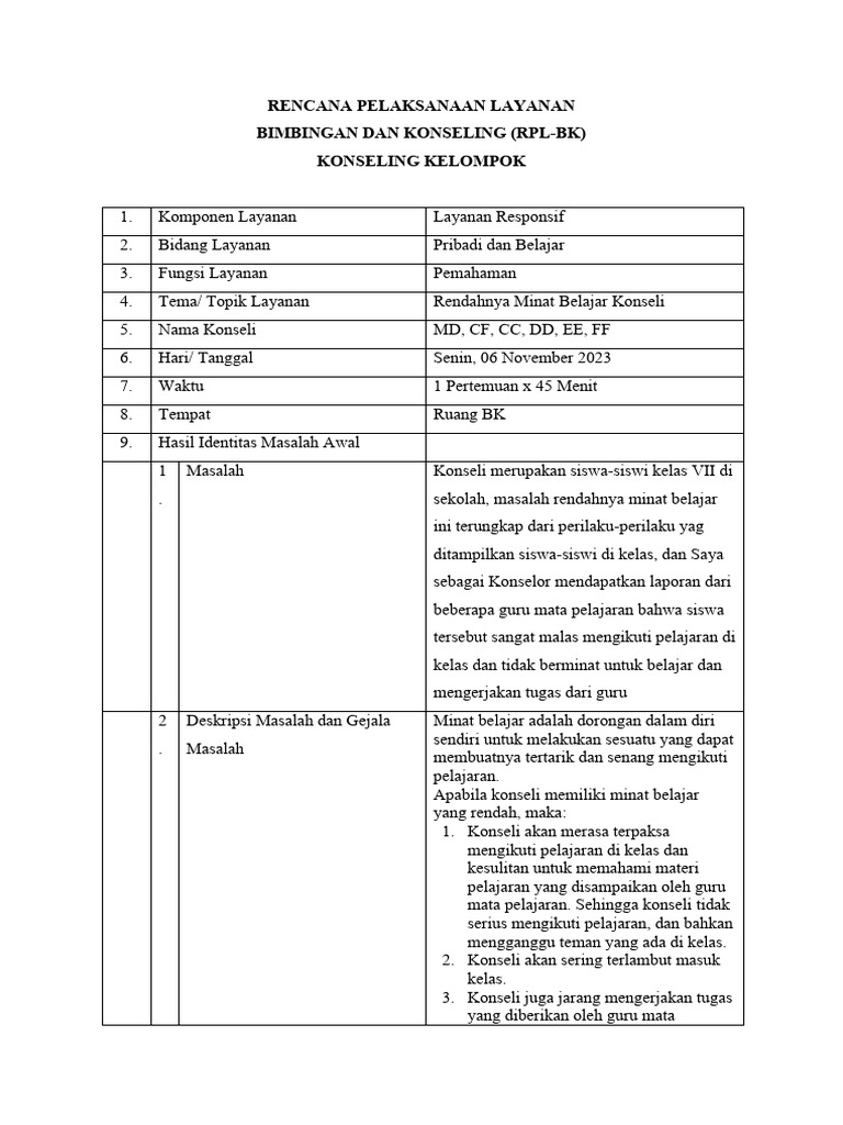 RPL Konseling Kelompok | PDF | Karier & Perkembangan