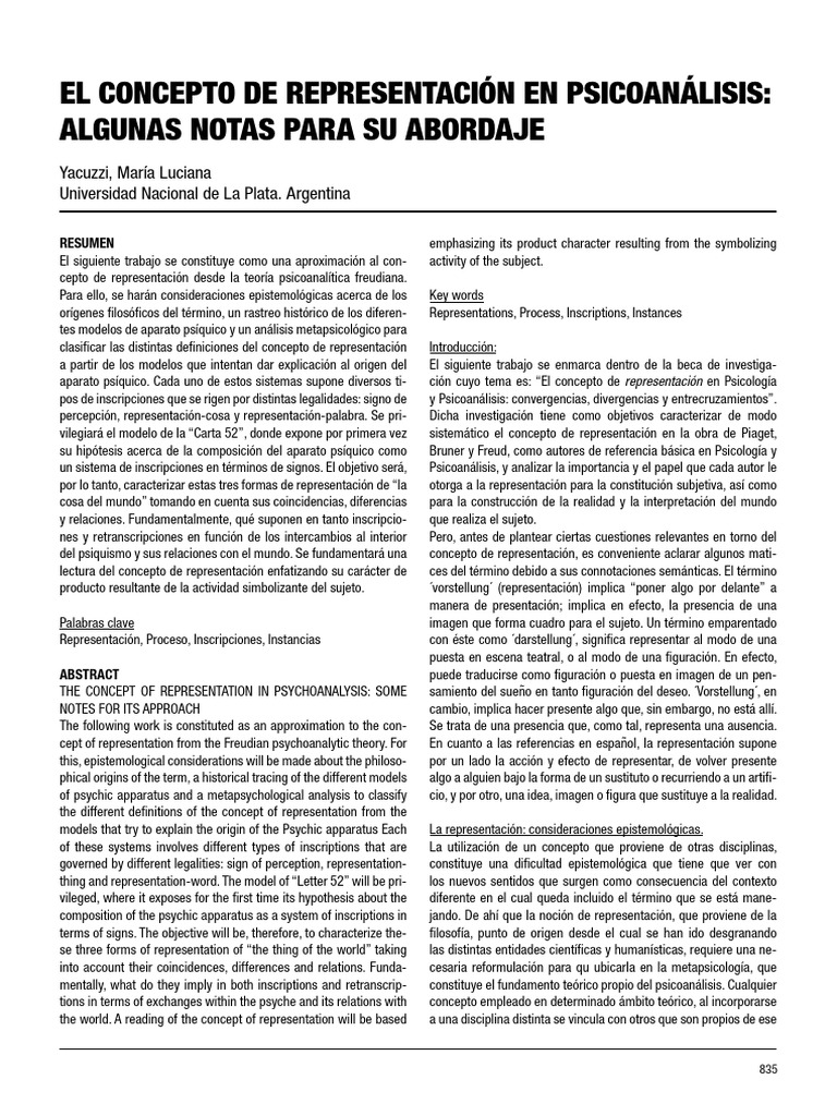 El Concepto de Representacion en Psicoanalisis | PDF | Psicoanálisis | Mente inconsciente