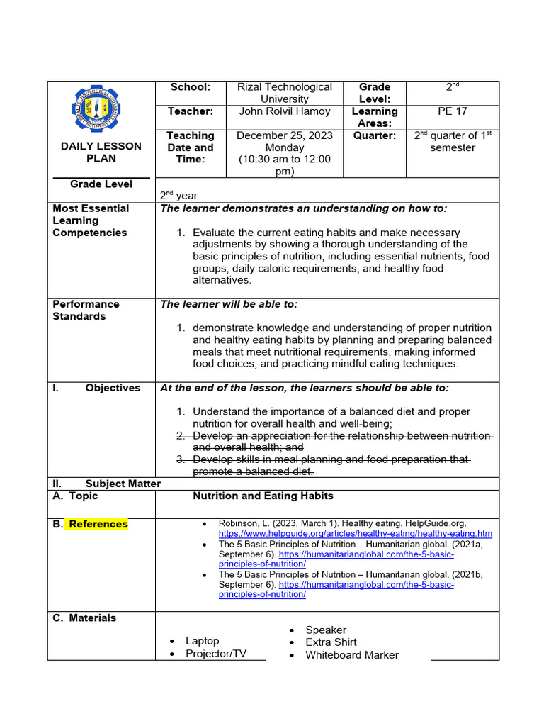 Nutrition and Eating Habits Hamoy | PDF | Healthy Diet | Dieting