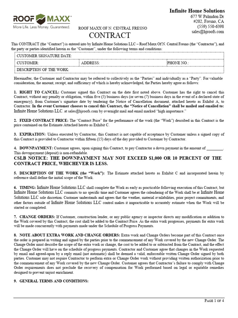 Contract Roof Maxx | PDF | Indemnity | Employment