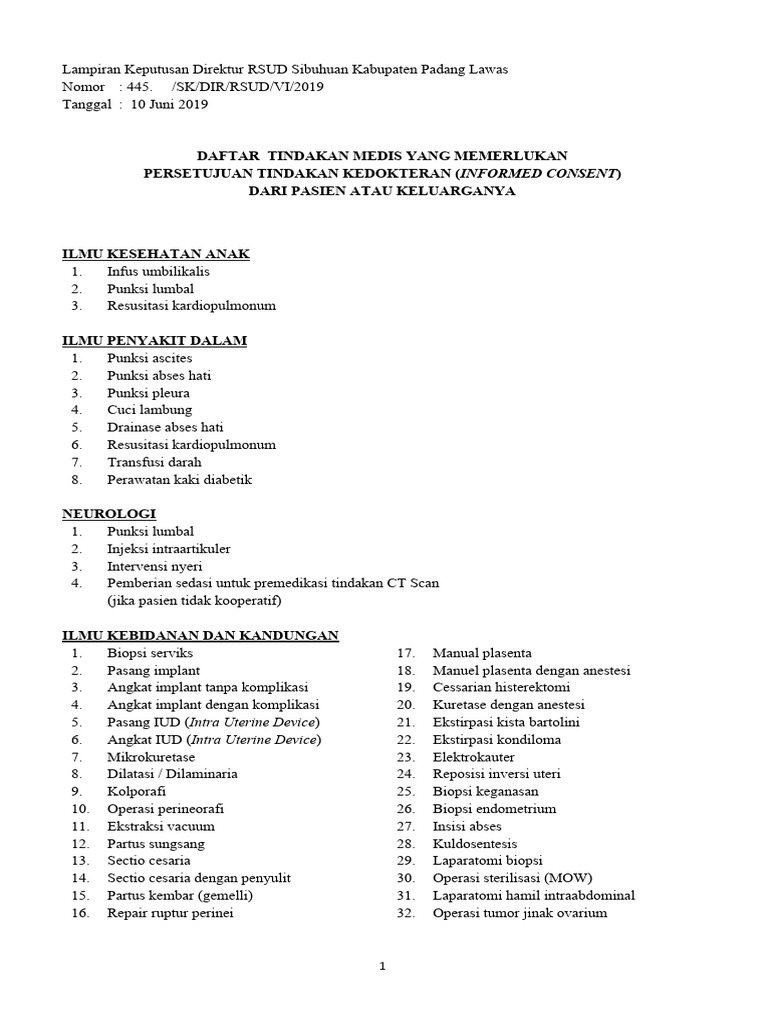 Daftar Tindakan Yang Memerlukan Informed Consent | PDF