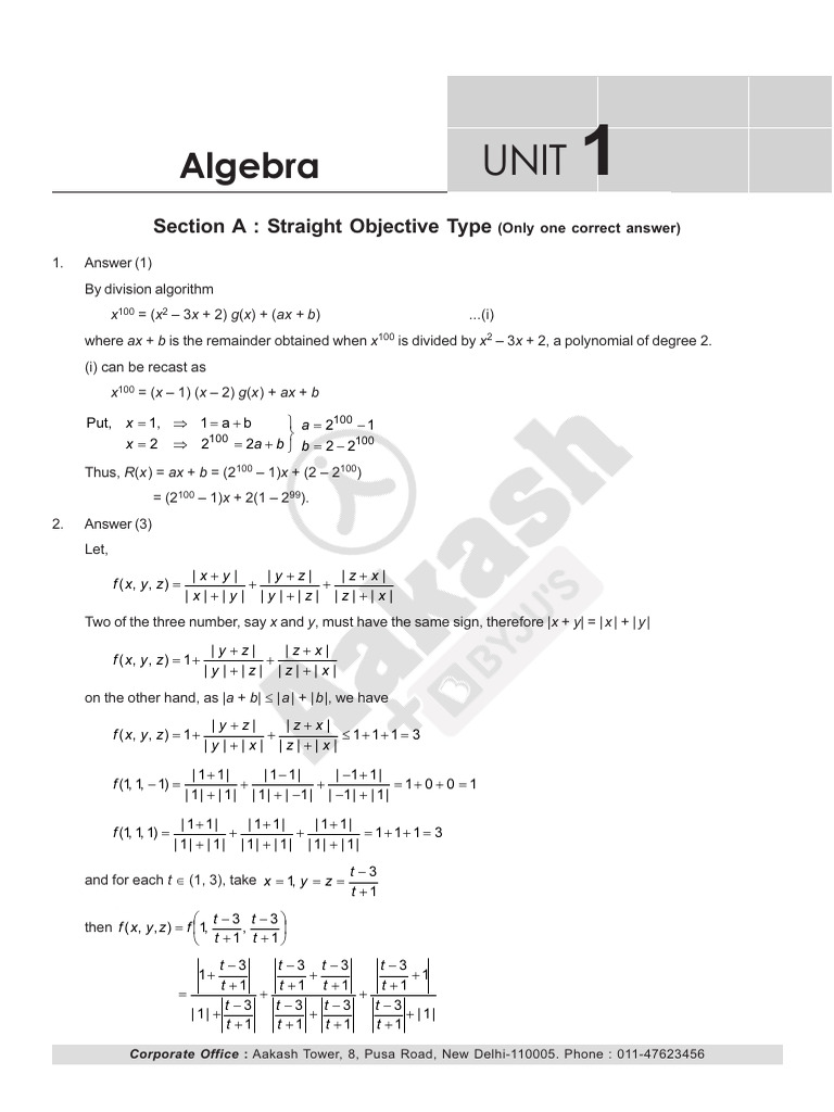 Algebra: Section A: Straight Objective Type | PDF | Numbers ...
