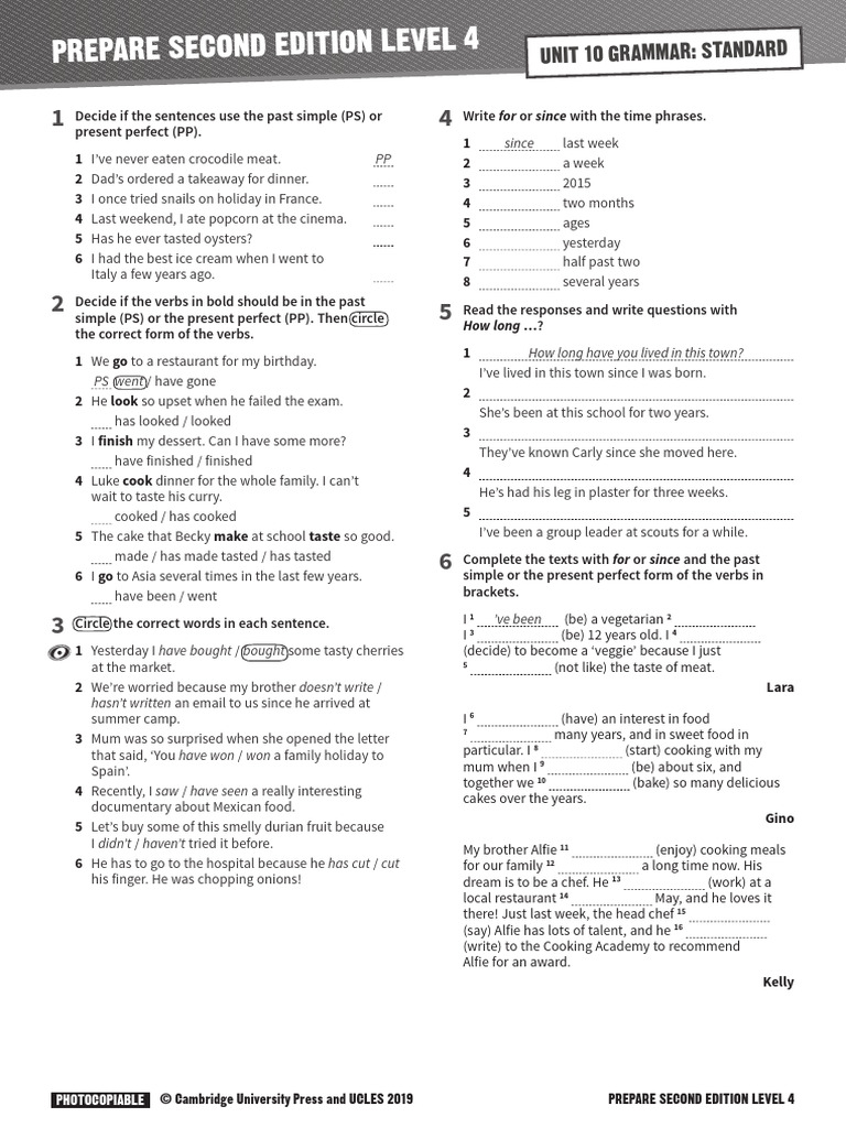 PREPARE 4 Grammar Standard Unit 10 | PDF | Foods | Food And Drink ...