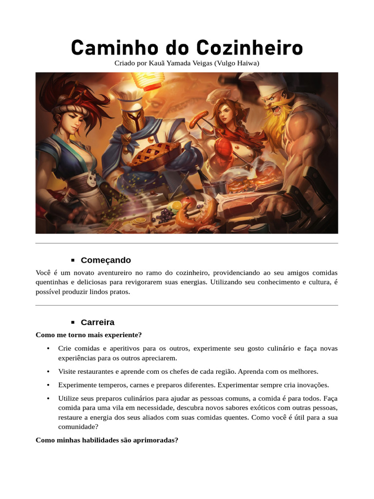 Caminho Do Cozinheiro - RUNE RPG | PDF | Chef (culinária) | Culinária