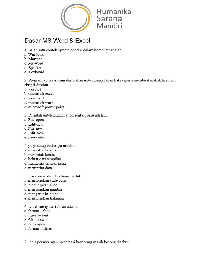 Contoh Soal MS Word dan Excel | PDF
