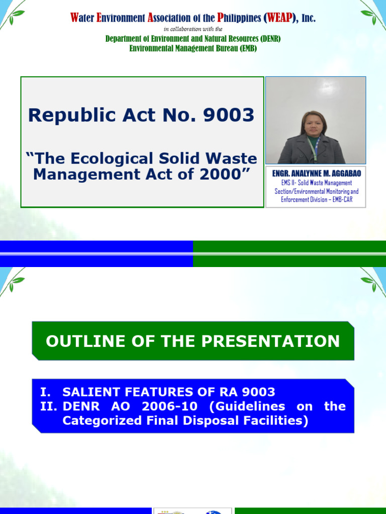 RA 9003 The Ecological Solid Waste Management Act of 2000 - Analynne ...