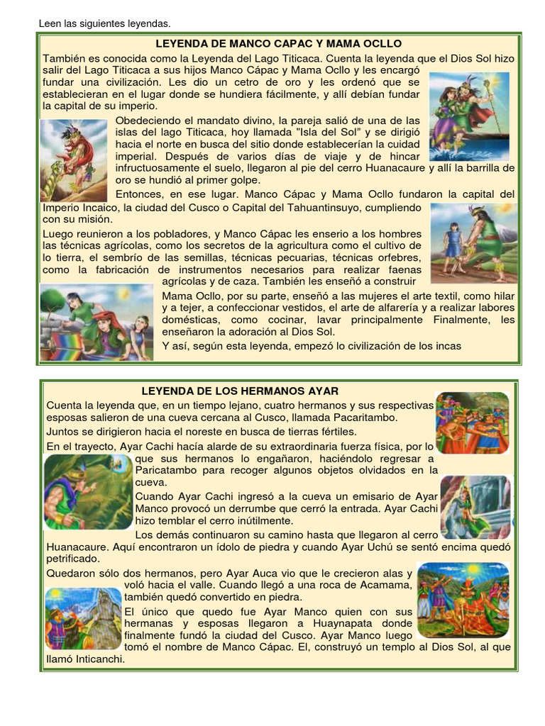 Leen las siguientes leyendas comunicacion | PDF | Imperio Inca