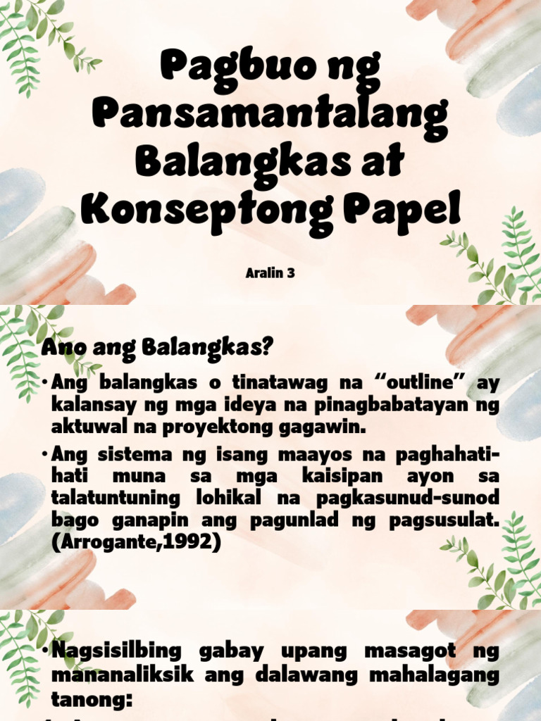 Pagbuo NG Pansamantalang Balangkas at Konseptong Papel | PDF