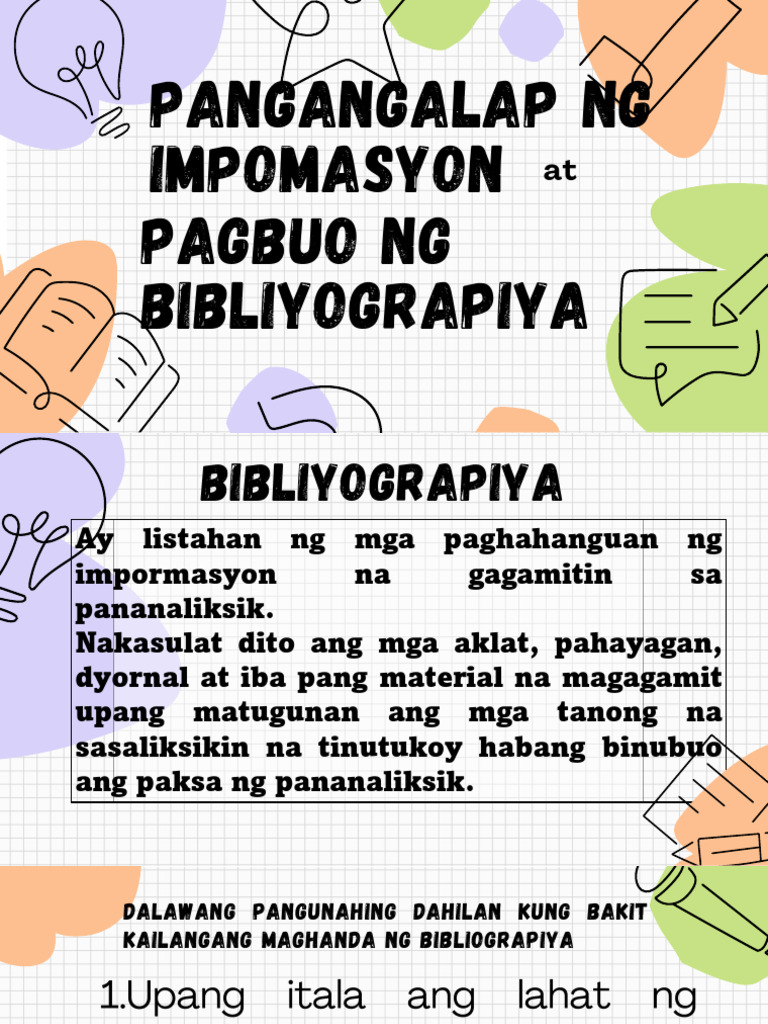 Pangangalap NG Impormasyon at Pagbuo NG Bibliograpiya | PDF