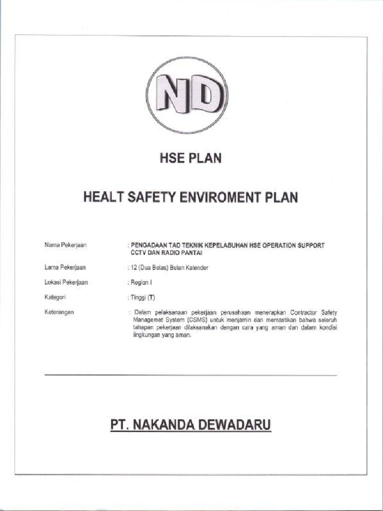 C. Dokumen Hse Plan CCTV PT Nakanda Dewadaru | PDF