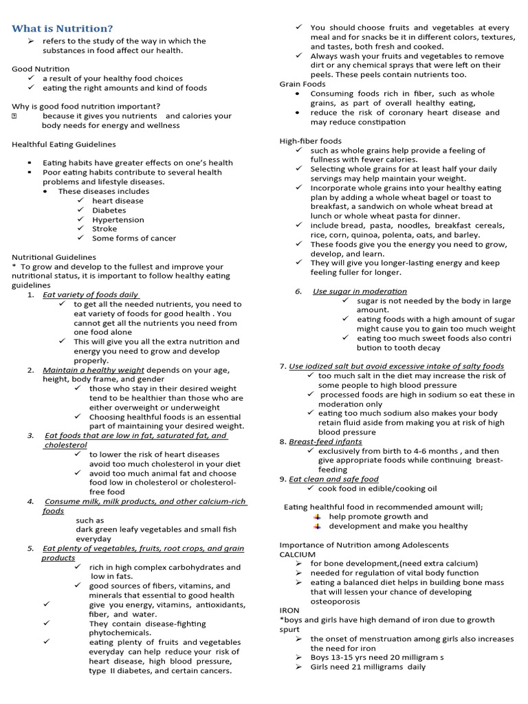 Nutrition Handout | PDF | Whole Grain | Malnutrition
