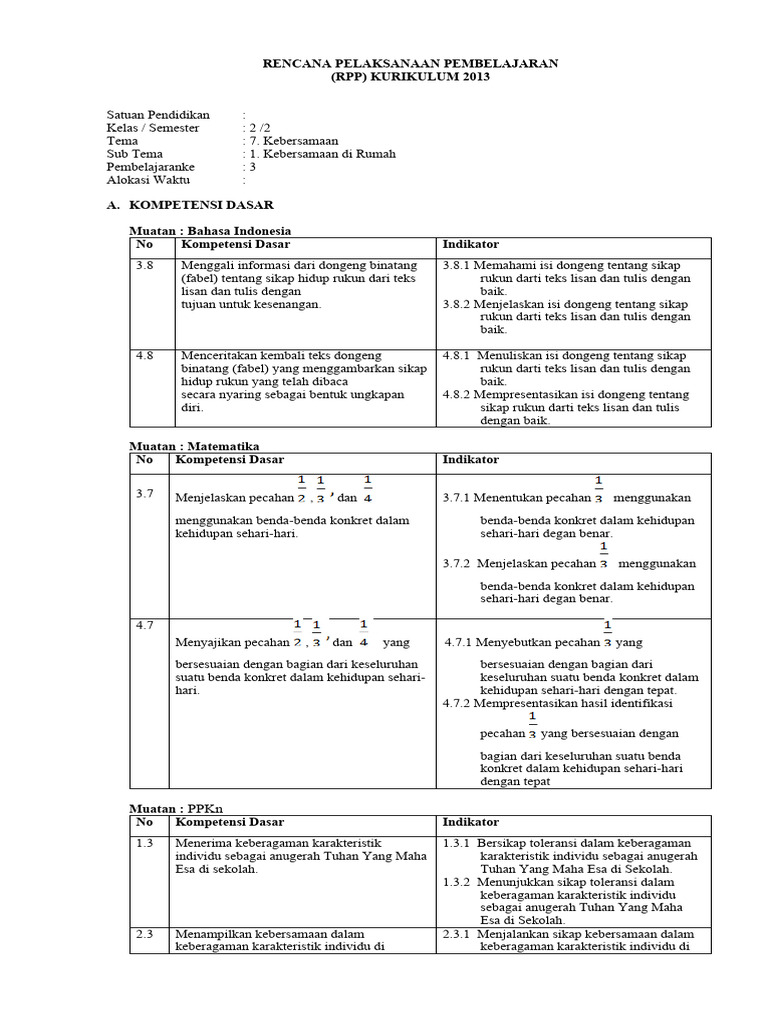 RPP Kelas 2 Tema 7 ST 1 Sra | PDF