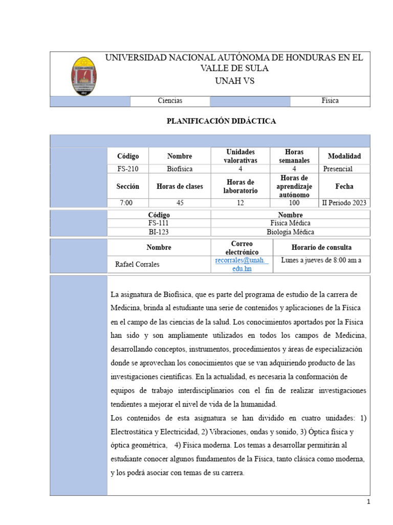 Silabo Fs 210 2 Pac 2023 | PDF | Corriente eléctrica | Resistencia ...