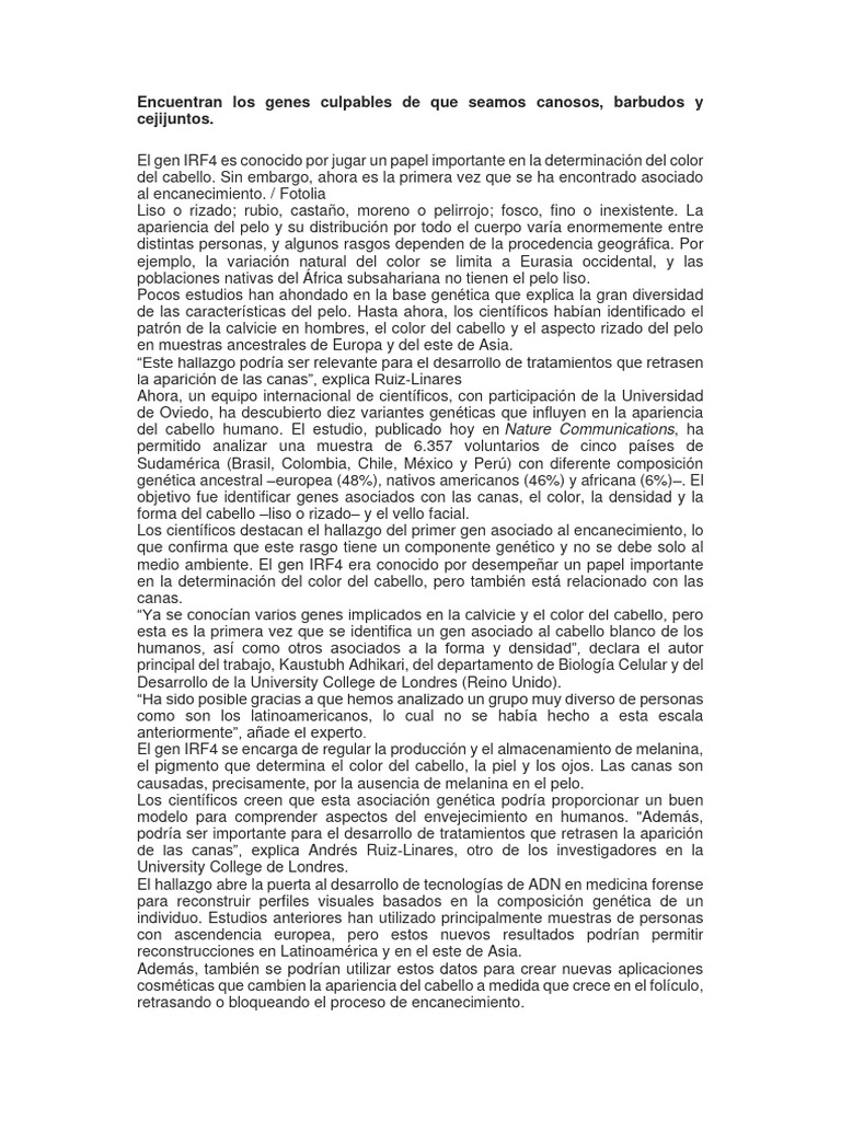 Los Genes Culpables | PDF | Pelo | Gene