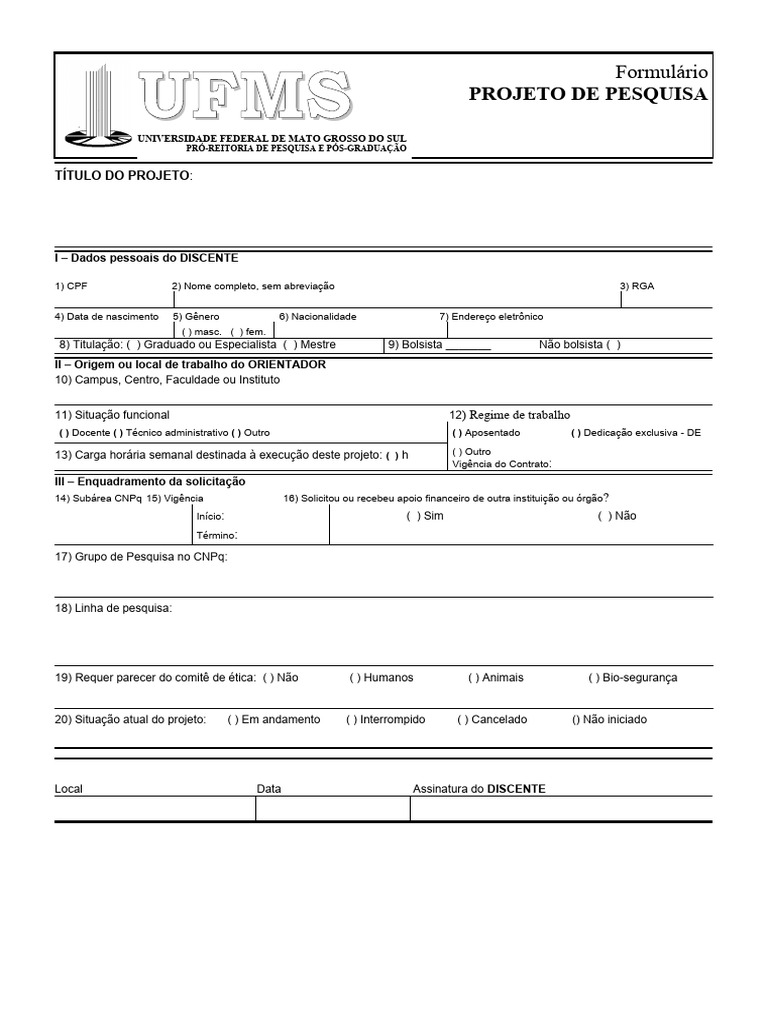 Formulario Projeto Pesquisa | PDF