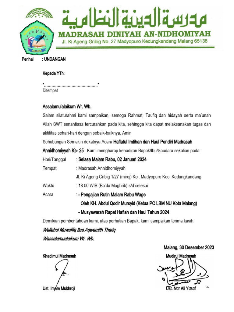 Undangan Rapat Haul 2024 A42 | PDF