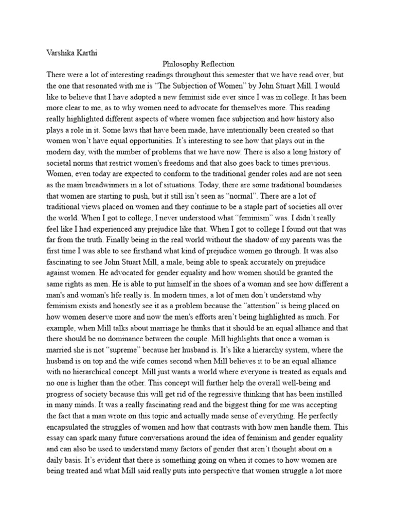 Philosophy Reflection | PDF | Gender Studies | Feminism