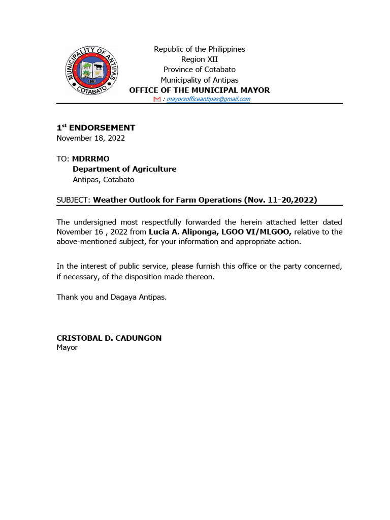 Endorsement Letter - DA | PDF