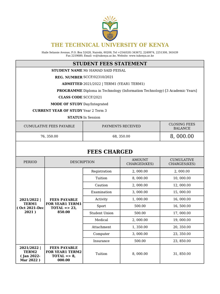 Fees-Statement-SCCF 02310 2021 | PDF